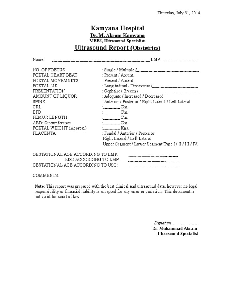 Obstetric Ultrasound Report Template | PDF | Language Arts & Discipline ...