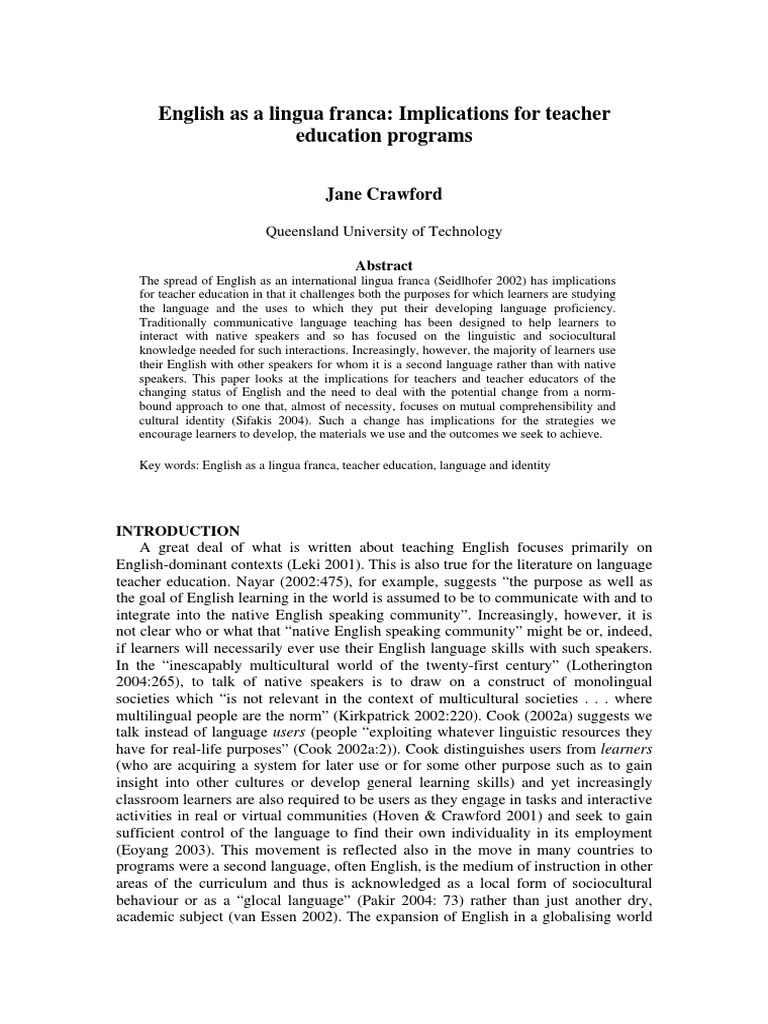 English As A Lingua Franca | PDF | First Language | Multilingualism