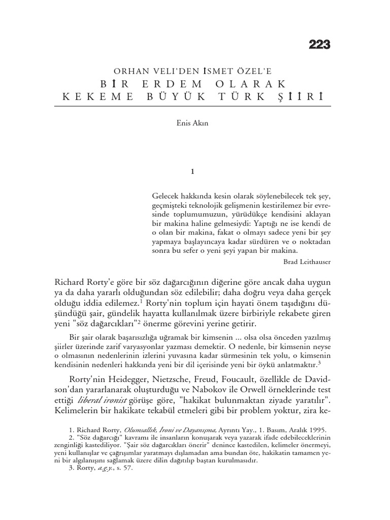 Orhan Veliden Ismet Ozele Bir Erdem Olarak Kekeme Buyuk Turk Siiri ...