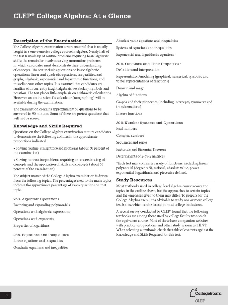 College Algebra Fact Sheet | PDF | Equations | Exponential Function