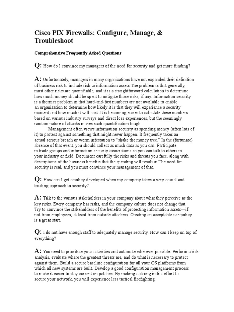 Cisco PIX Firewalls - FAQs | PDF | Routing | Firewall (Computing)