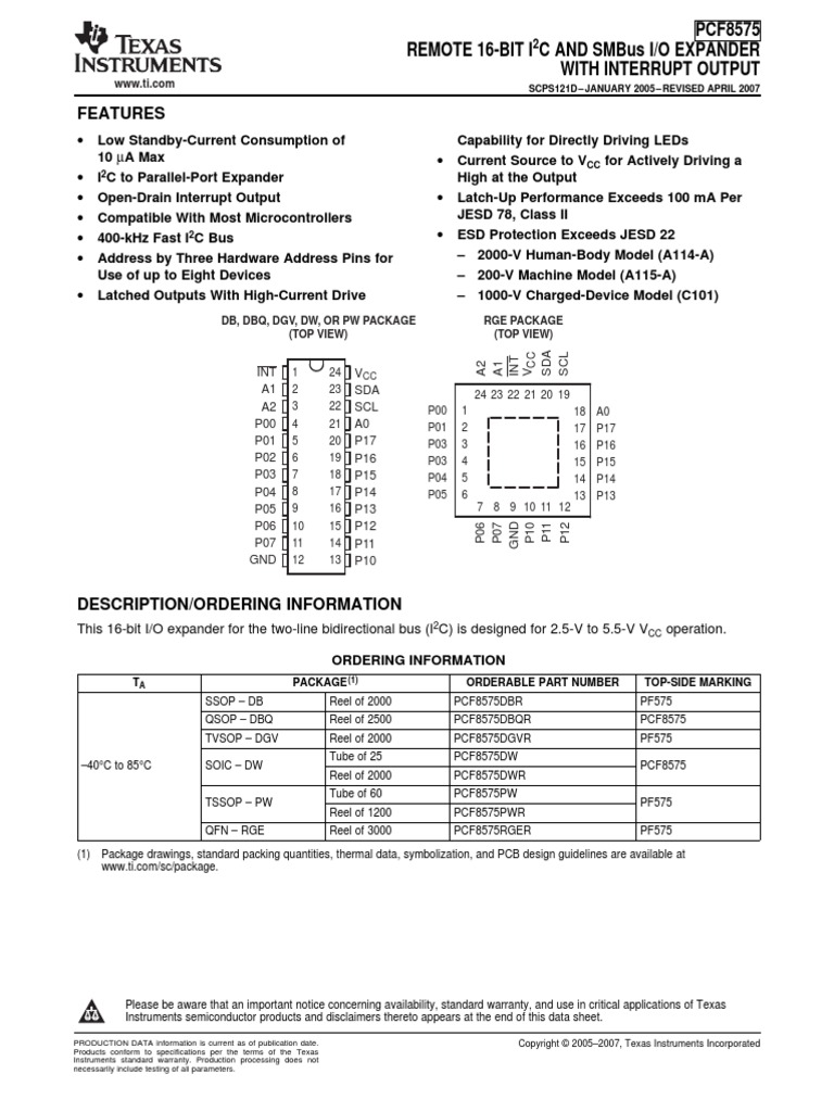 pcf8575 - Datasheet | PDF | Digital Electronics | Electrical Engineering