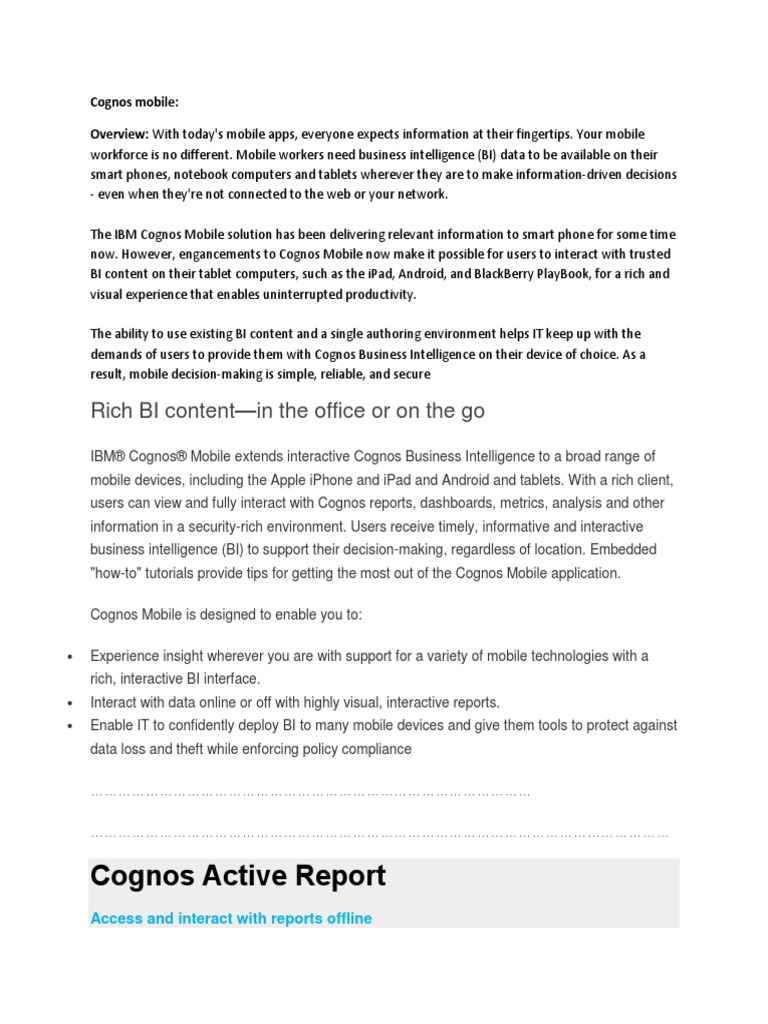Cognos Active Report: Rich BI Content - in The Office or On The Go ...