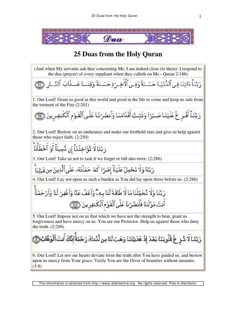 25 Quranic Duas for Every Occasion | PDF | Repentance | Forgiveness