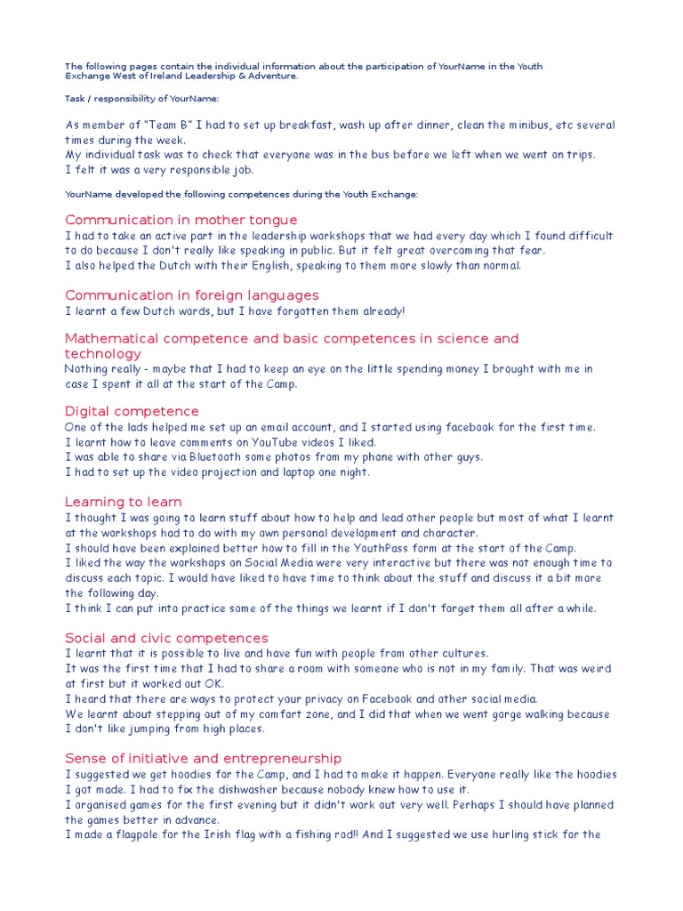 YouthPass Example | PDF | Communication