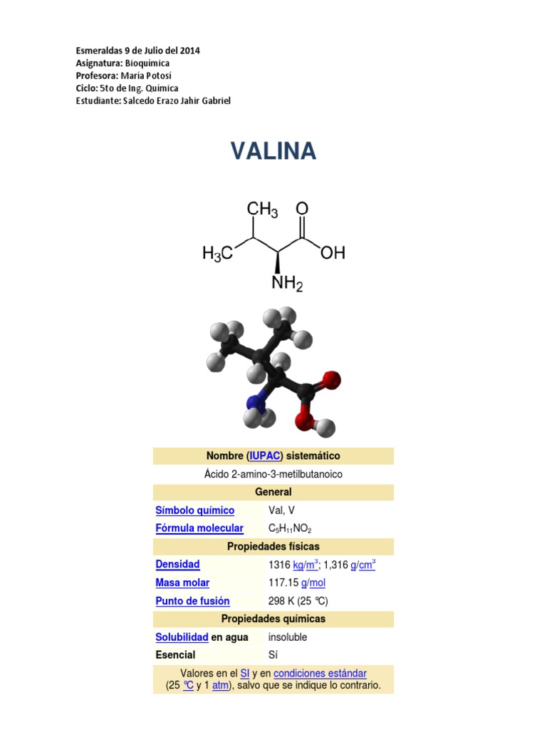 Valina | PDF | Bioquímica | Química