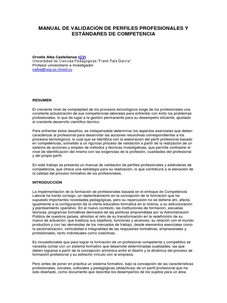 Manual de Validación de Perfiles Profesionales y Estándares de ...