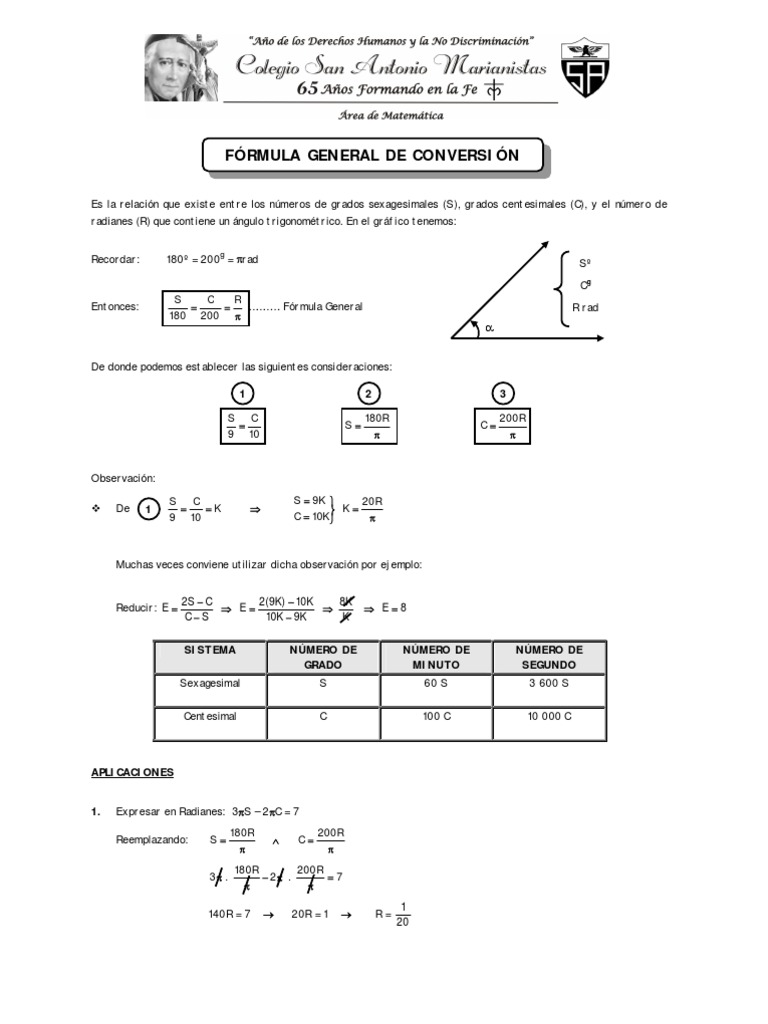 Guia 1 - Fórmula General de Conversión | PDF | Ángulo | Rotación