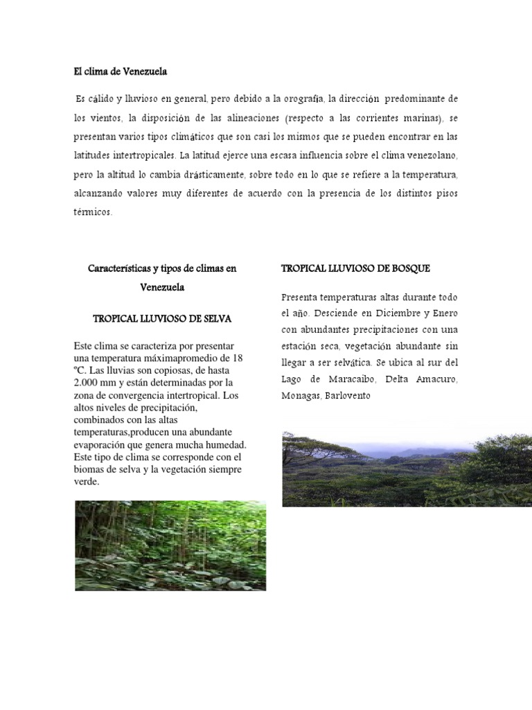 Climas de Venezuela: Características y Tipos | PDF | Zona tropical | Clima