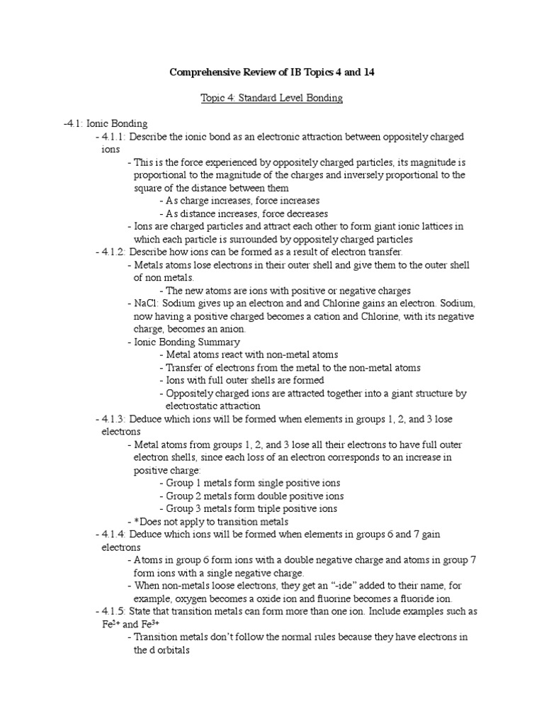 Review of IB Chem Topics 4 and 14 | PDF | Chemical Bond | Ion