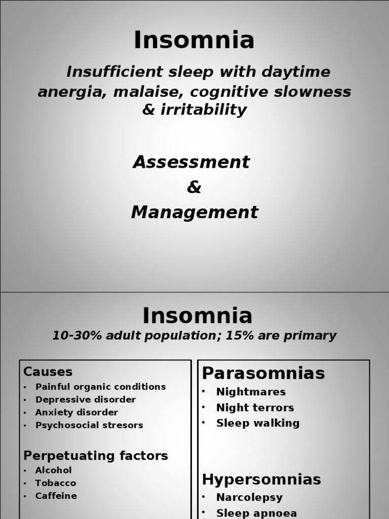 Insomnia: Assessment & Management | PDF | Self-Improvement | Science ...