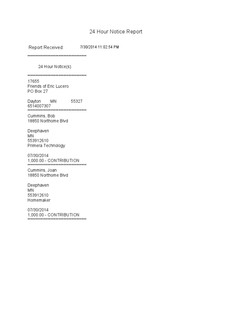 24 Hour Notice Report Contributions | PDF | Sports & Recreation | Home ...