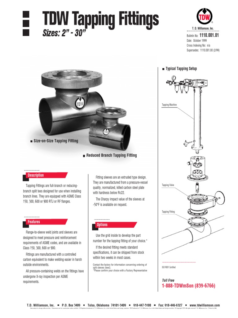 TDW Tapping Fittings: Sizes: 2" - 30" | PDF | Mechanical Engineering ...