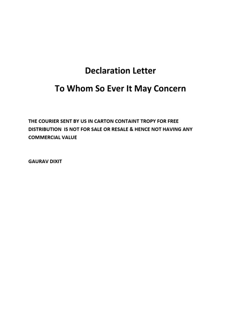 Declaration Letter To Whom So Ever It May Concern | PDF