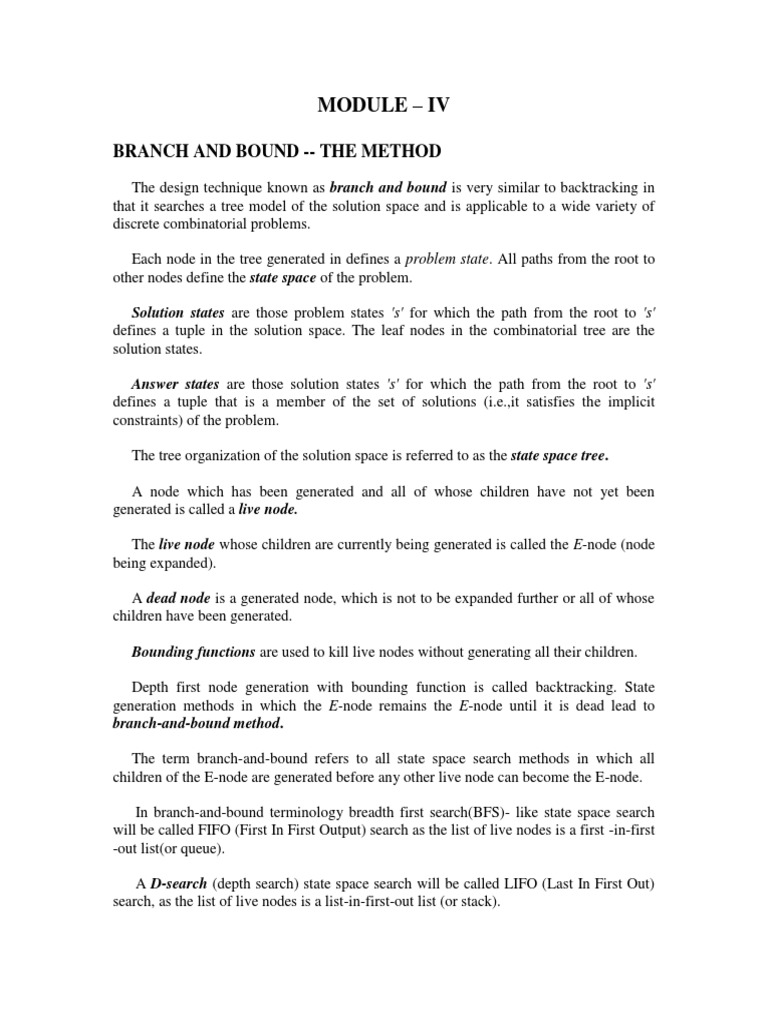 MODULE IV - Branch and Bound | PDF | Algorithms | Algorithms And Data Structures