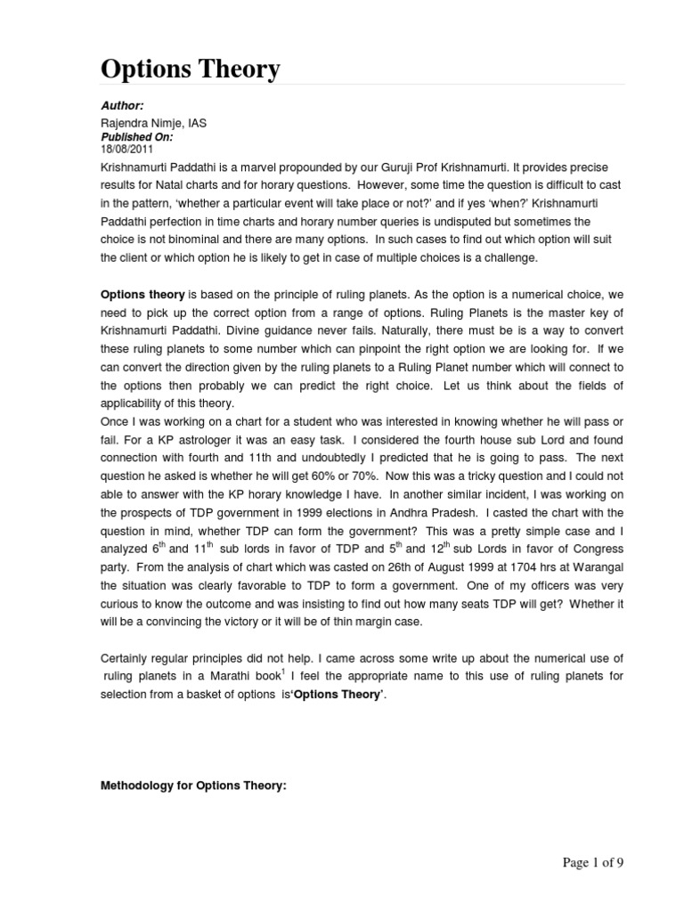 Options Theory | PDF | Planets In Astrology | Technical Factors Of ...