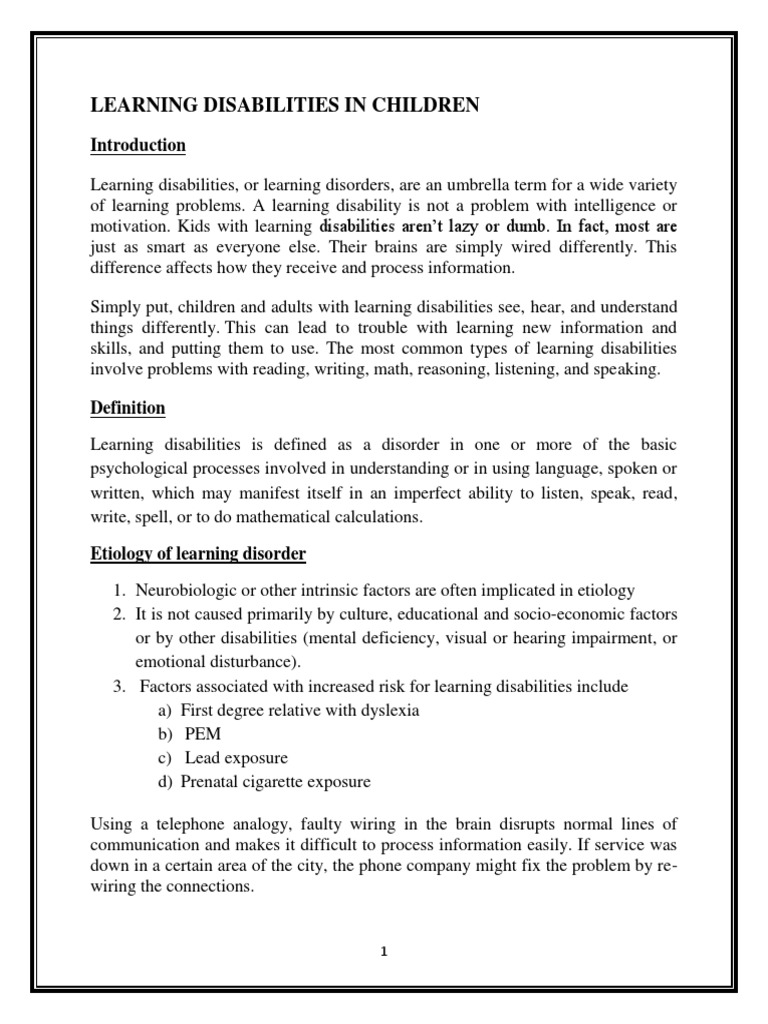Learning Disabilities | PDF | Learning Disability | Psychotherapy