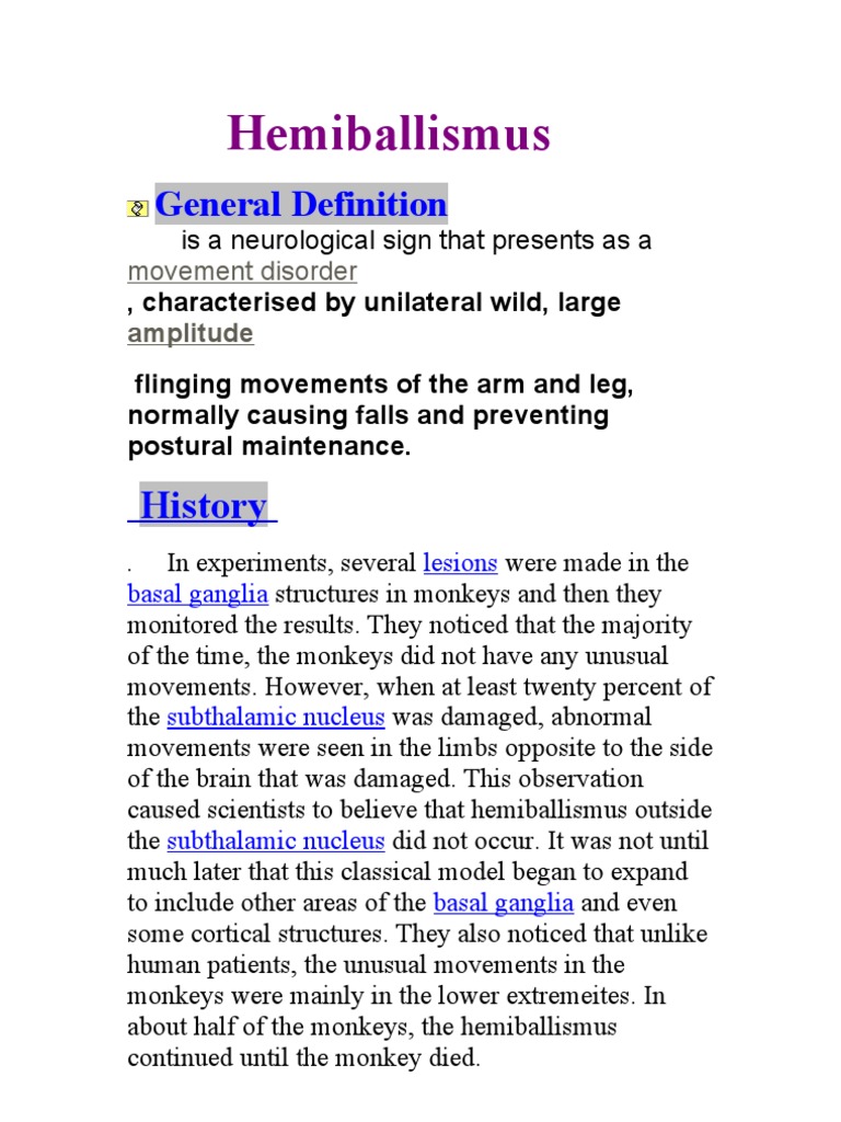 Hemiballismus Is A Very Rare Movement Disorder | PDF | Neurology ...