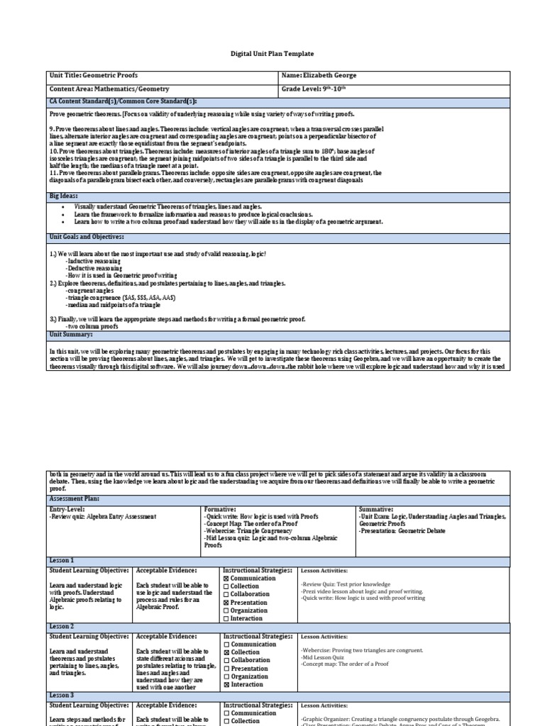 Geometric Proofs Unit Plan Template | PDF | Mathematical Proof | Triangle