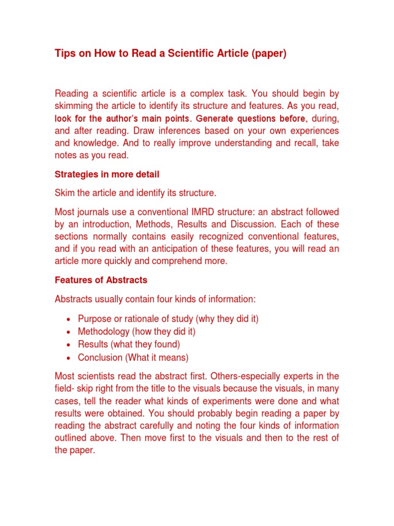 Tips on How to Read a Scientific Article Two | Abstract (Summary ...