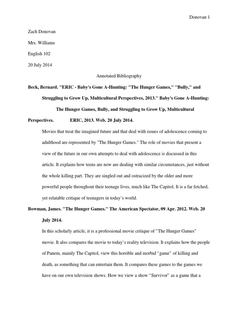 Hunger Games Annotated Bibliography | PDF | The Hunger Games