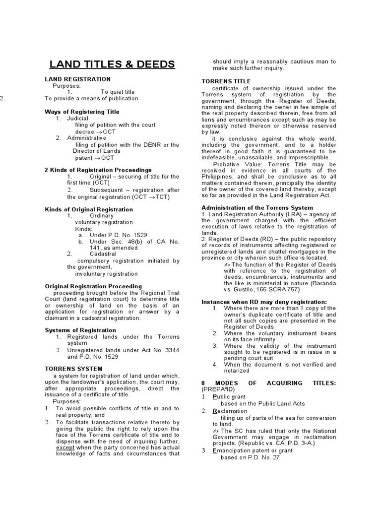 Land Titles and Registration Guide | PDF | Decree | Deed