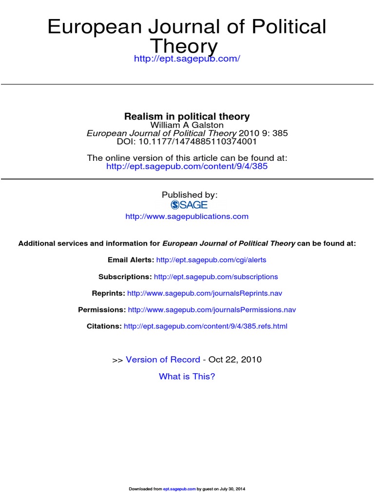 Galston, William. Realism in Political Theory | PDF | John Rawls ...