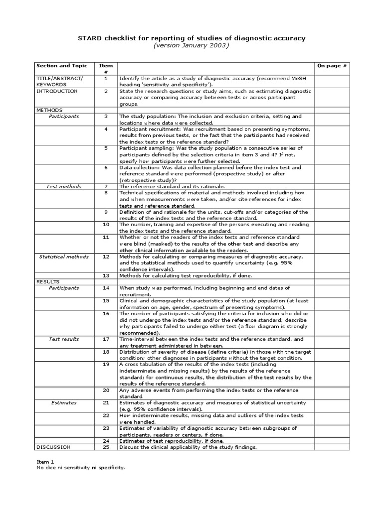 STARD Checklist | PDF | Evaluation | Analysis