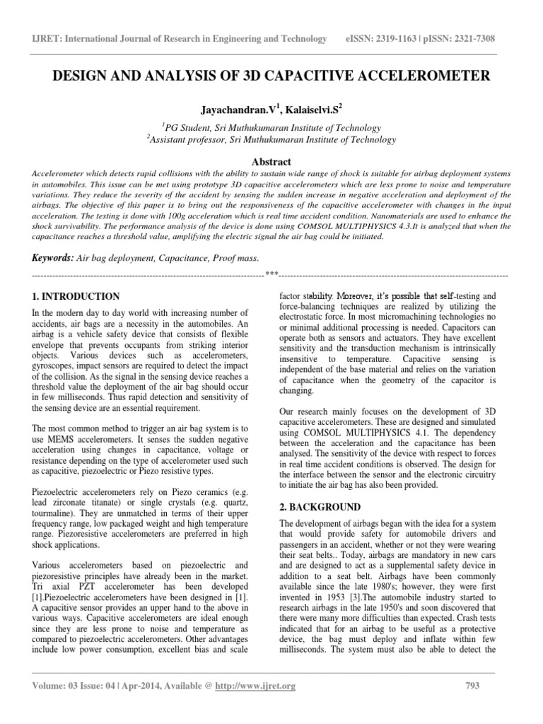 Design and Analysis of 3d Capacitive Accelerometer | PDF | Airbag ...