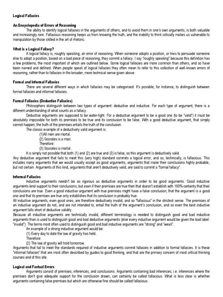 Logical Fallacies An Encyclopedia of Errors of Reasoning | PDF | Argument | Fallacy