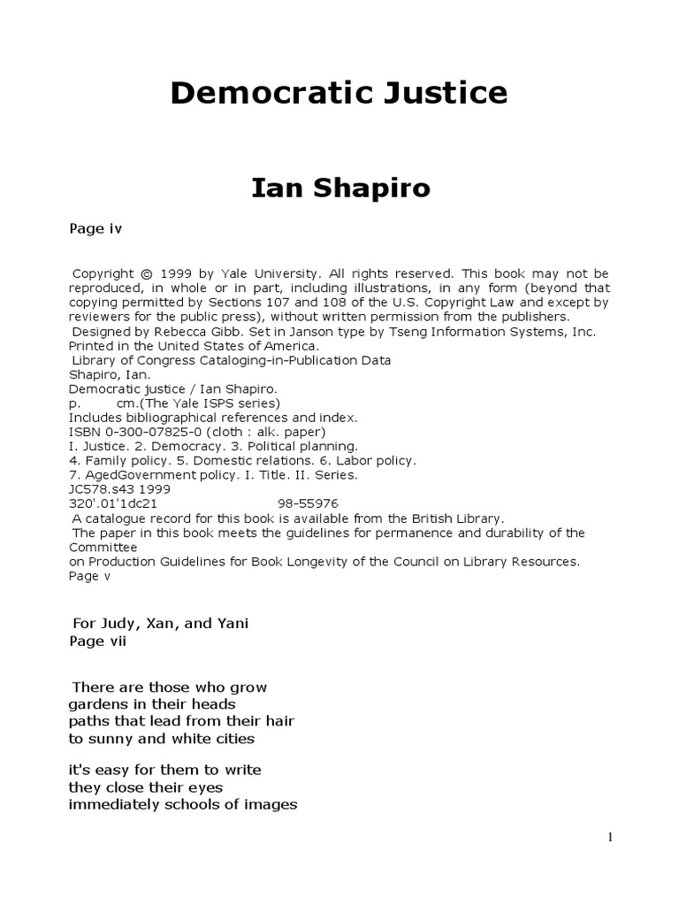 Ian Shapiro Democratic Justice The Yale ISPS Series 2001 | PDF | John ...