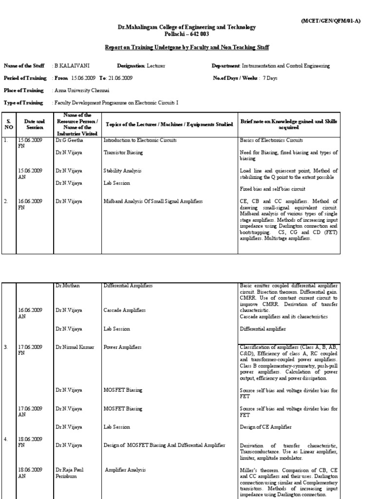 FDP On Electronic Circuits I | PDF | Amplifier | Field Effect Transistor