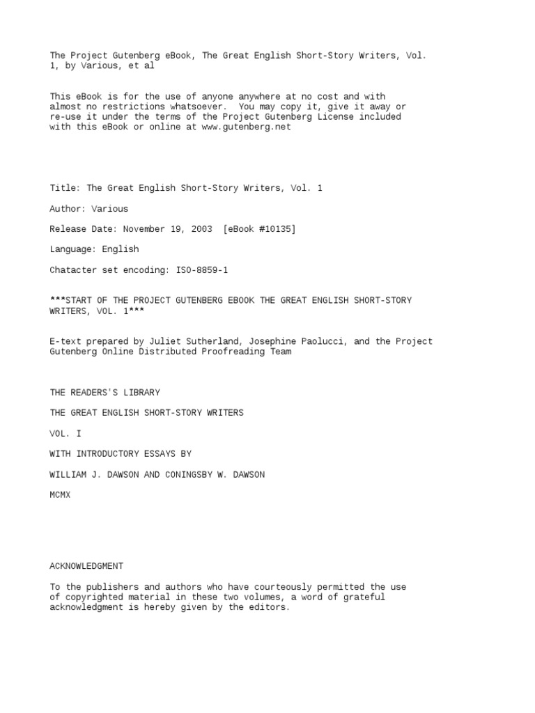 The Great English Short-Story Writers, Volume 1 | PDF | Short Stories ...