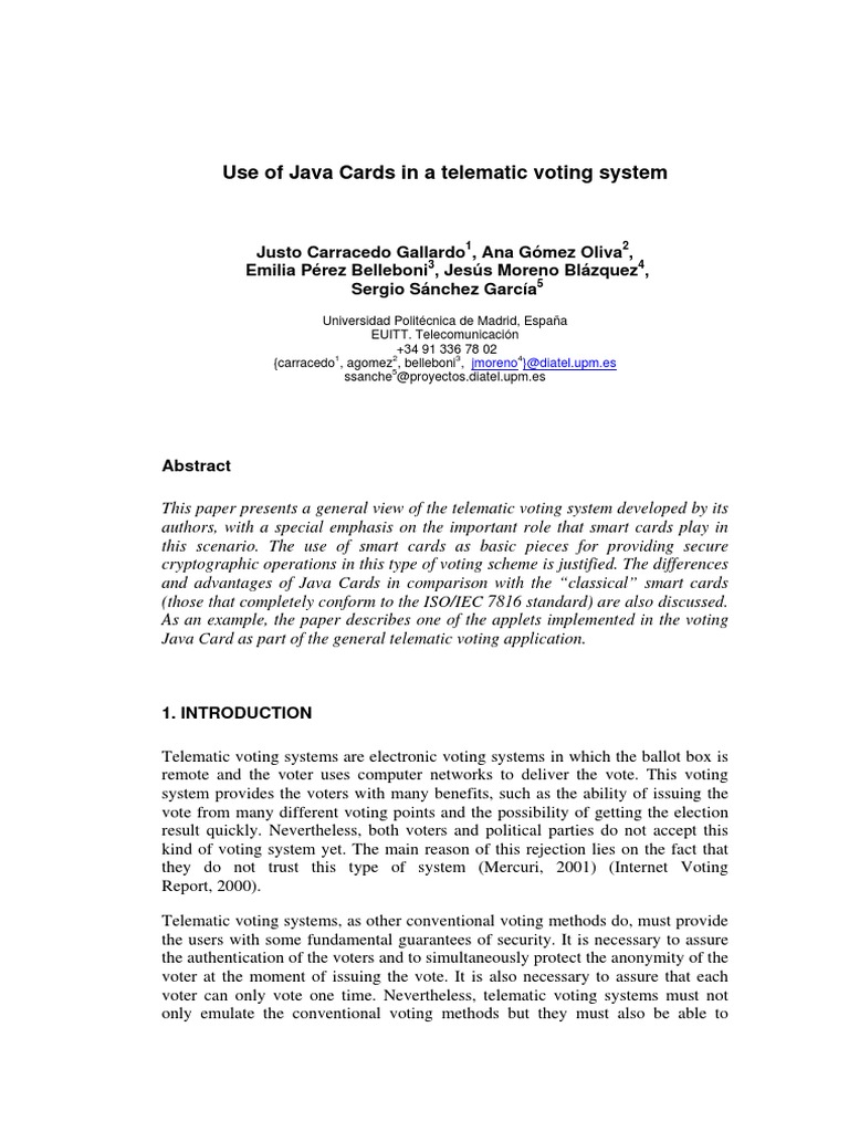 Java Cards in Voting System | PDF | Smart Card | Public Key Cryptography Java Cards in Voting System | PDF | Smart Card | Public Key Cryptography