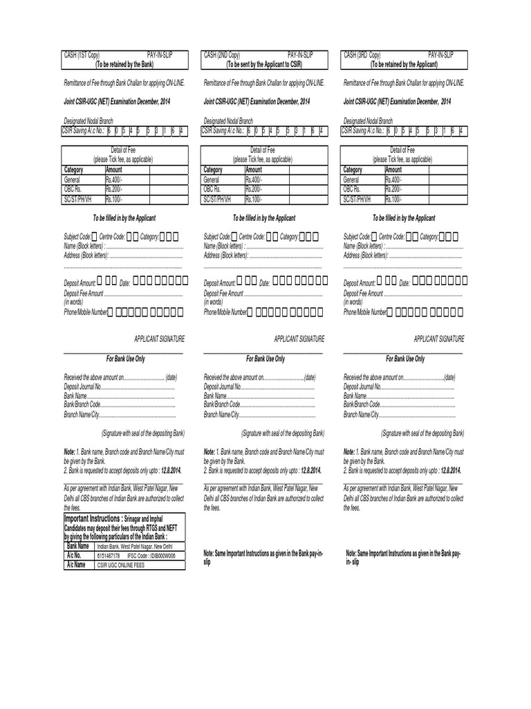 CSIR-UGC NET Fee Payment Guide | PDF