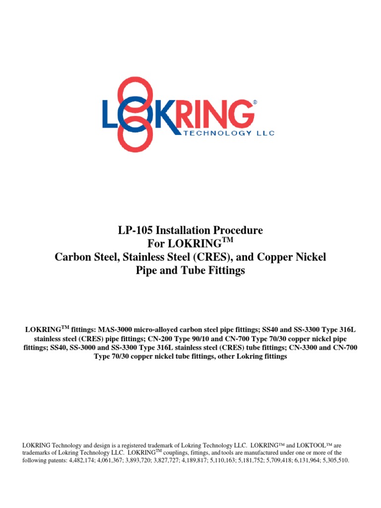 LP-105 Installation Procedure For Lokring Carbon Steel, Stainless Steel ...
