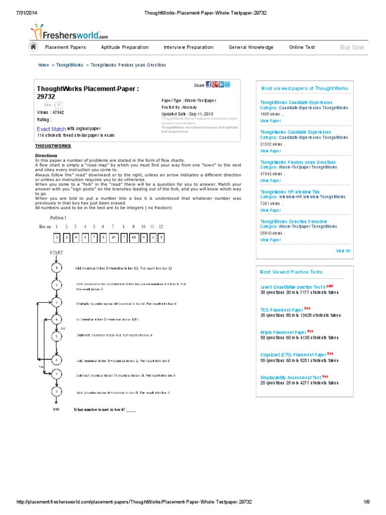 ThoughtWorks Placement Paper Whole Testpaper 29732 | PDF | Test ...