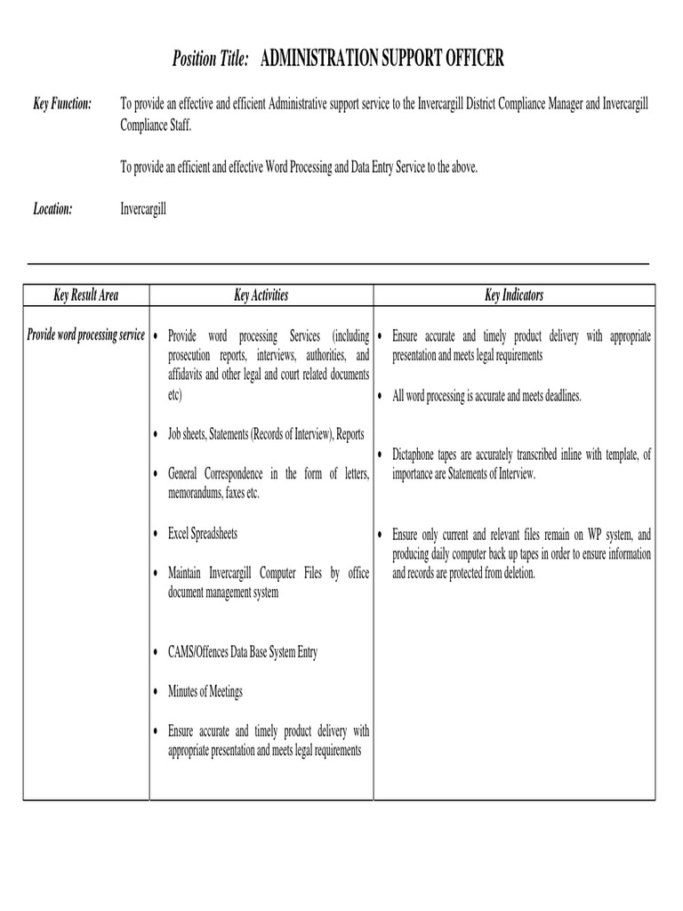 An Efficient Administrative Support Officer: Job Description for an ...