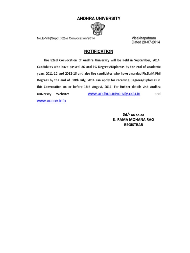 82nd Andhra University Convocation | PDF