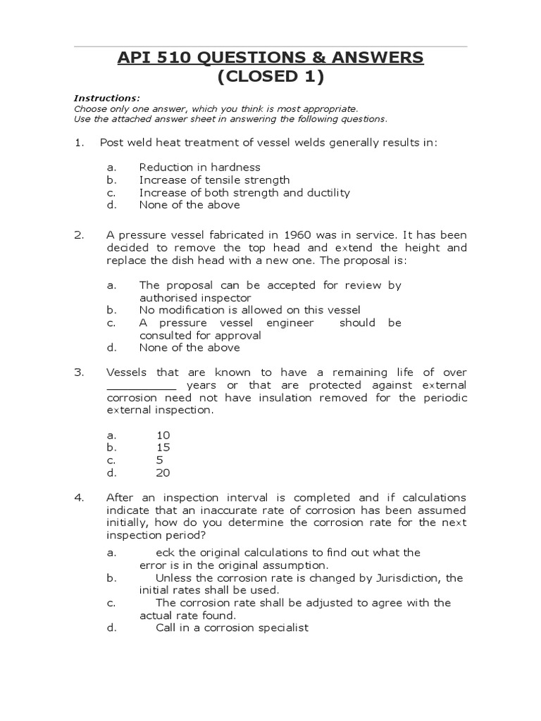 API-510 Questions & Answers Closed Book 1 | PDF | Welding | Construction