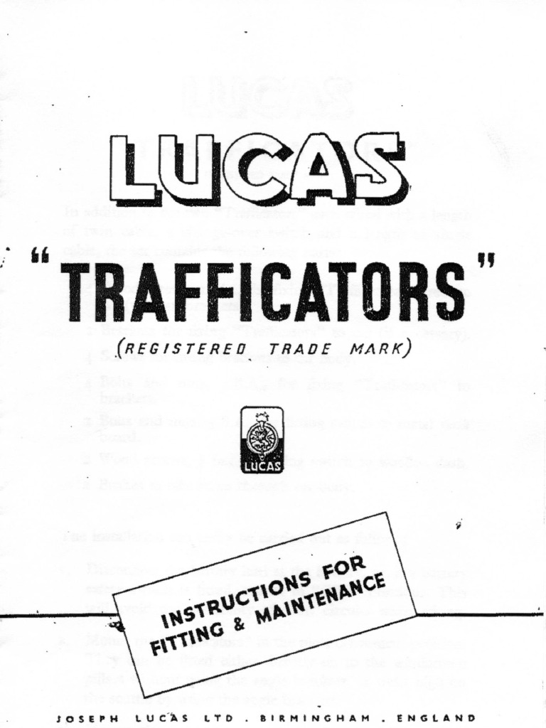 228D - Lucas Intrusction Booklet - Trafficators Instructions For ...