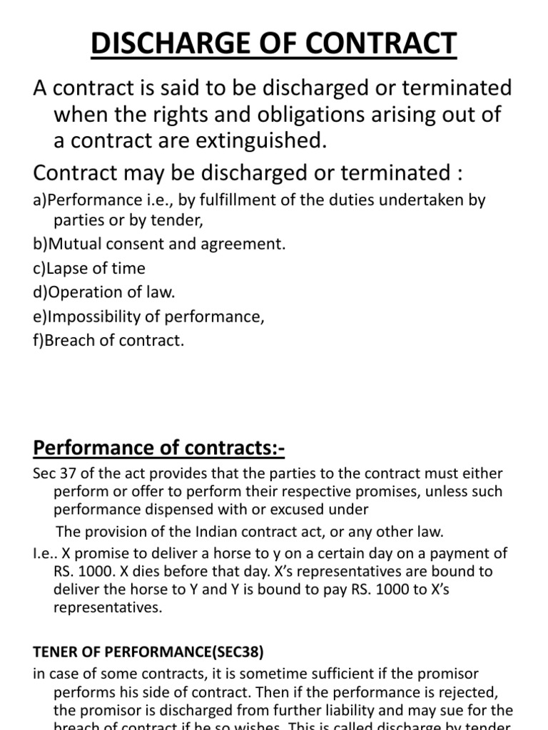 Discharge of Contract | PDF | Breach Of Contract | Damages
