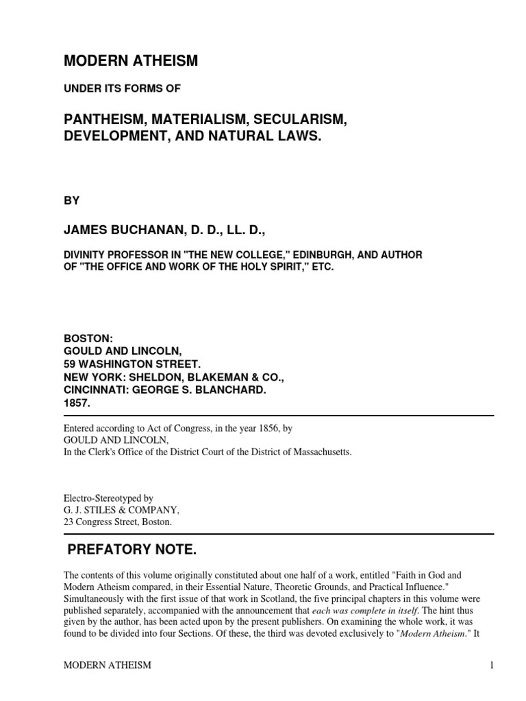 Modern Atheism Under Its Forms of Pantheism, Materialism, Secularism ...