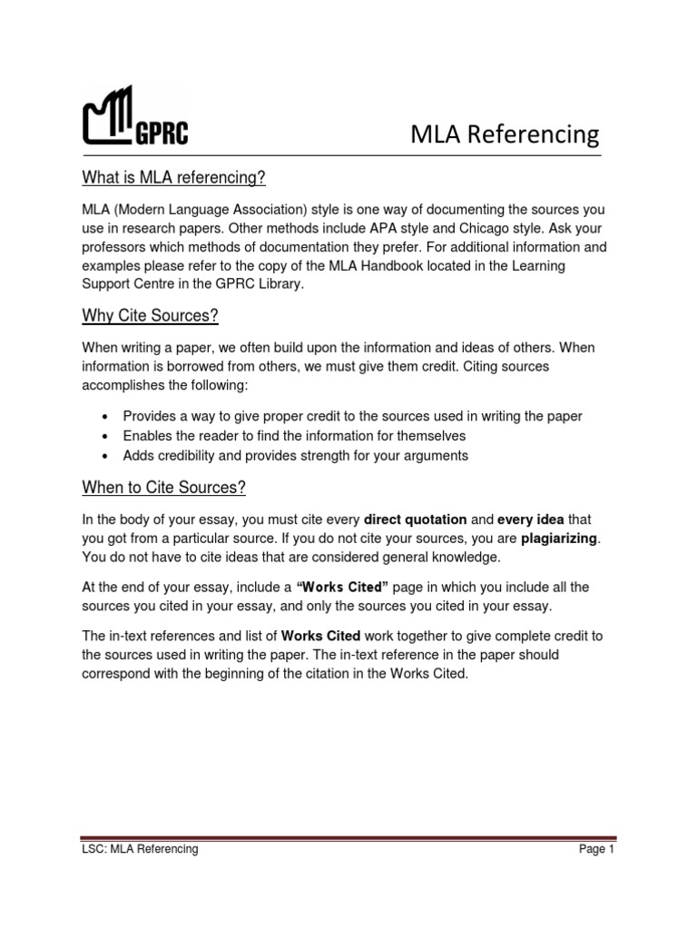 MLA Referencing Guide for Papers | PDF