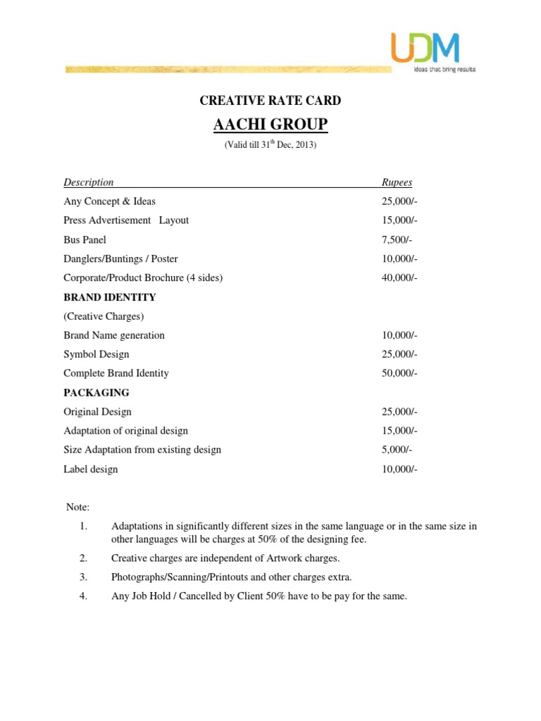 Aachi Group: Creative Rate Card | PDF | Art