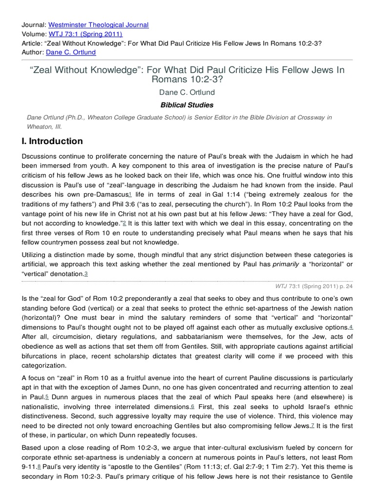 "Zeal Without Knowledge" - For What Did Paul Criticize His Fellow Jews in Romans 10-2-3 - by ...