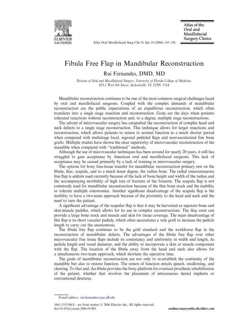 The Gold Standard: The Fibula Free Flap in Mandibular Reconstruction ...