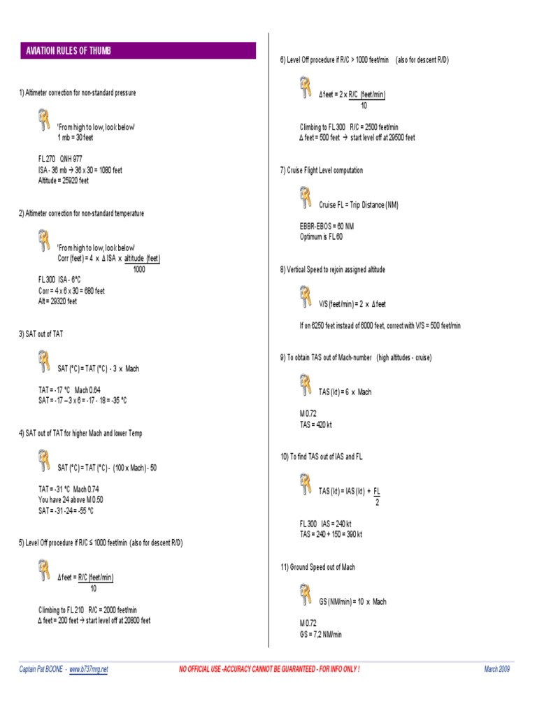 Rules of Thumb in Aviation | PDF | Aeronautics | Aerospace Engineering