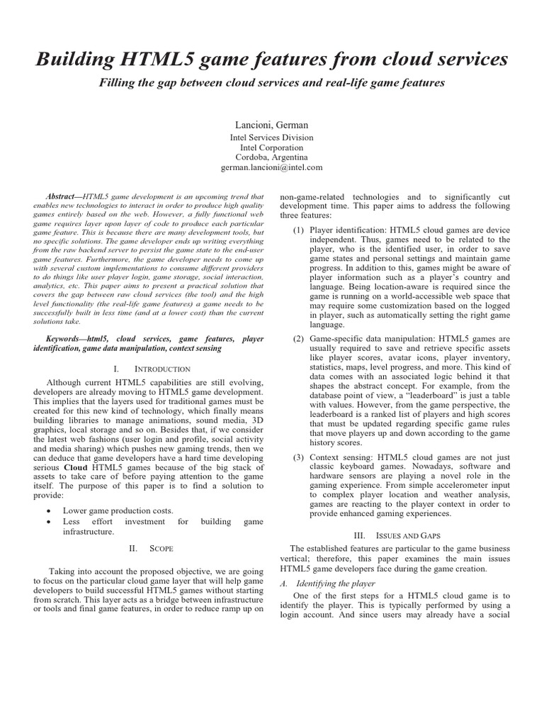 Building HTML5 Game Features From Cloud Services | PDF | Cloud Computing | Html5