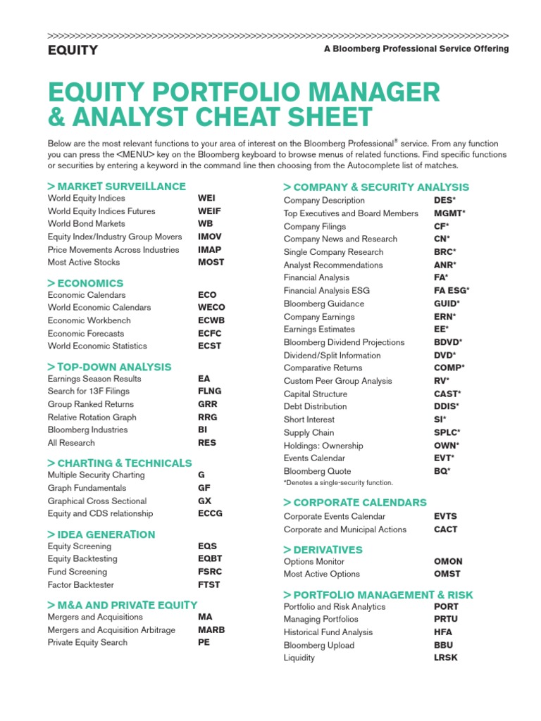 EQPM and Analyst Cheat Sheet | Bloomberg L.P. | Equity (Finance)
